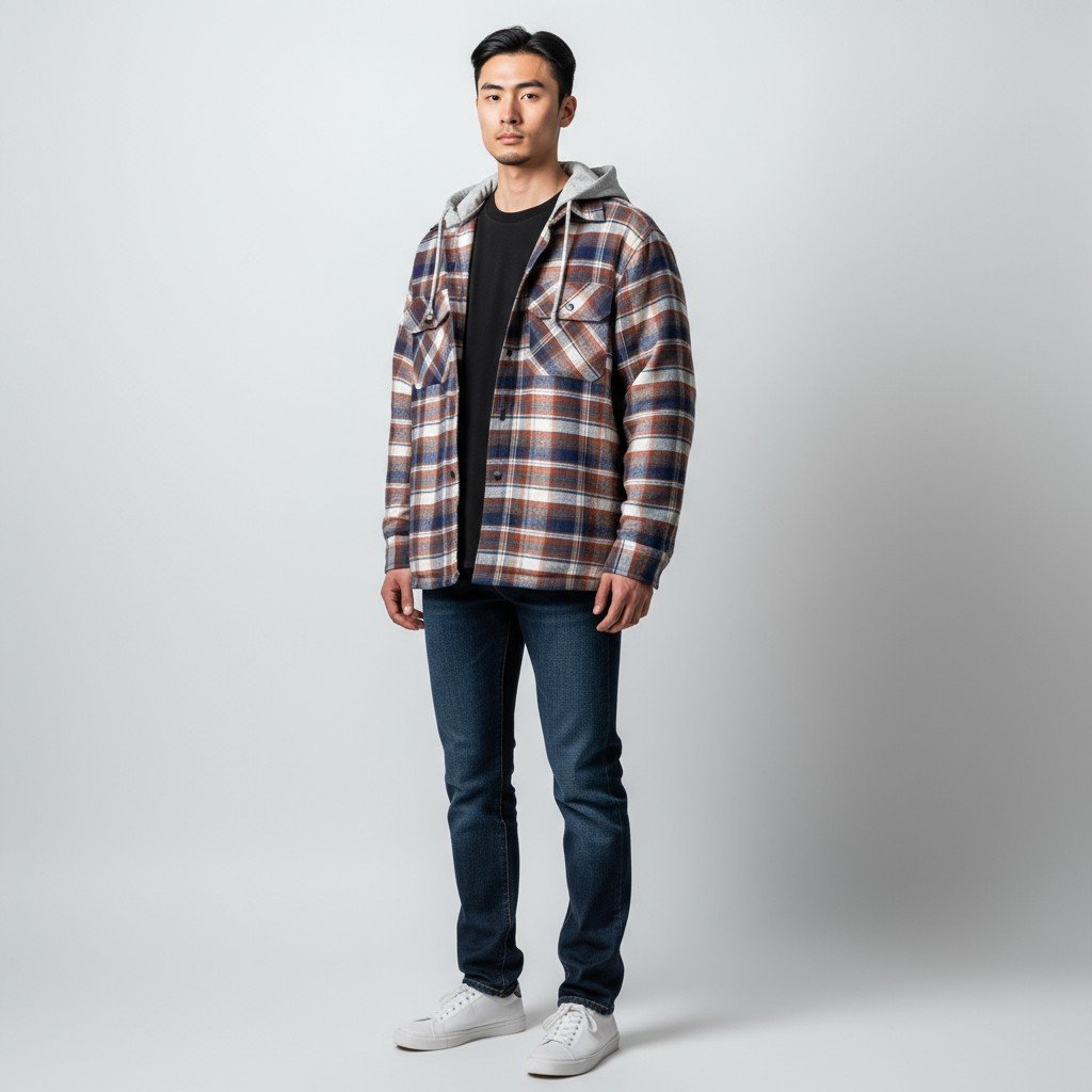 Men's Chuck Button Front Quilt Lined Hood